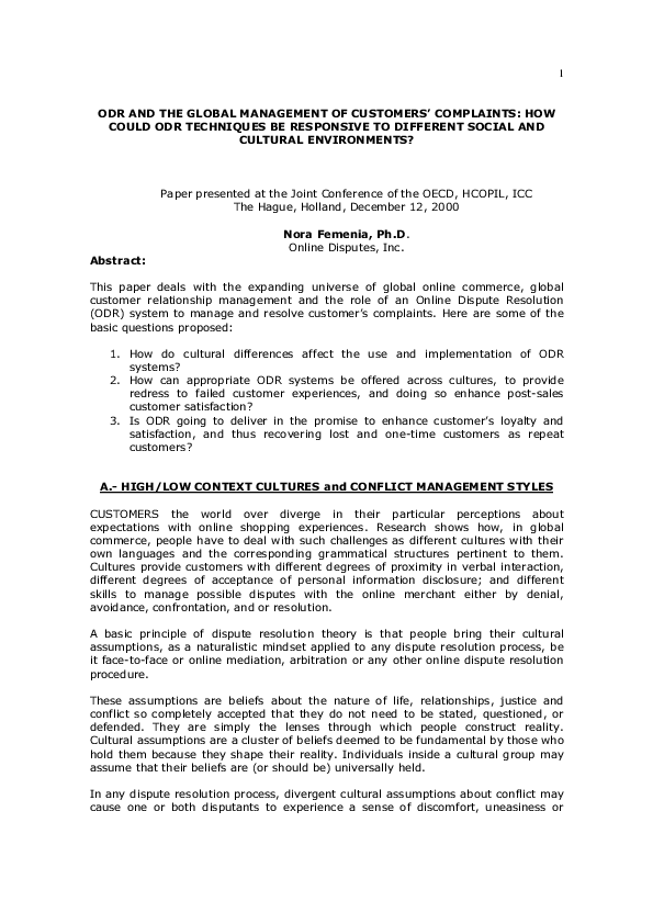 (PDF) ODR and the Global Management of Customers' Complaints: How Could ...