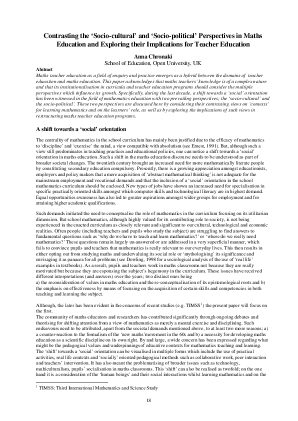 (PDF) 'Contrasting the 'Socio-Cultural' and 'Socio-Political ...