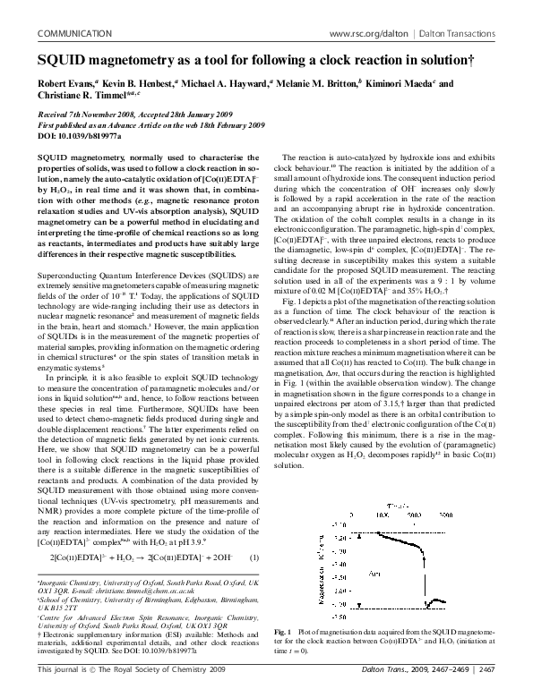 (PDF) SQUID magnetometry as a tool for following a clock reaction in ...
