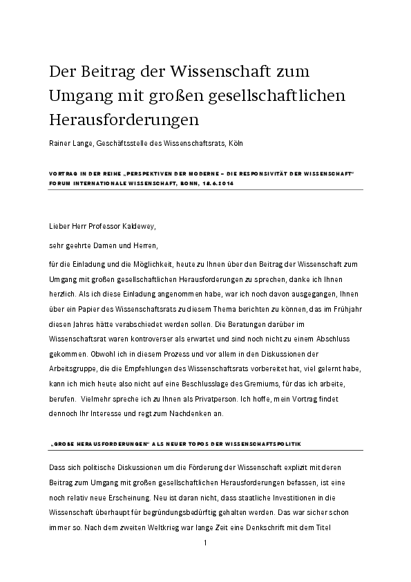 (PDF) Der Beitrag der Wissenschaft zum Umgang mit großen ...