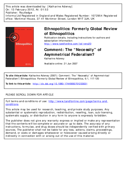 (PDF) Comment: The 'Necessity' of Asymmetrical Federalism?