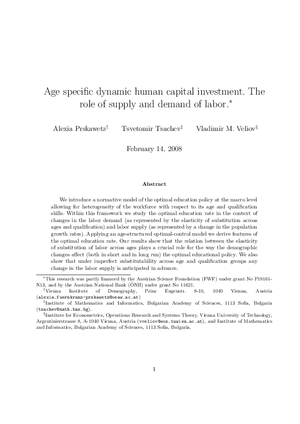 (PDF) Age speciflc dynamic human capital investment. The role of supply ...
