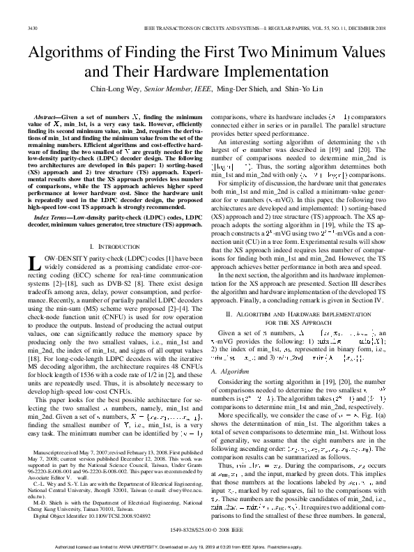 (PDF) Efficient Second Minimum Search for LDPC Decoders