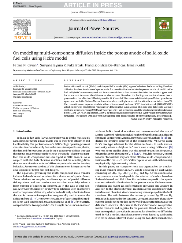 (PDF) On Modeling Multi-Component Diffusion Inside the Porous Anode of Solid Oxide Fuel Cells ...