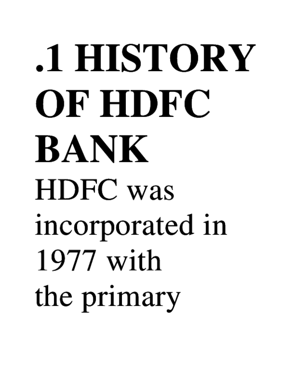 (DOC) 1 HISTORY OF HDFC BANK