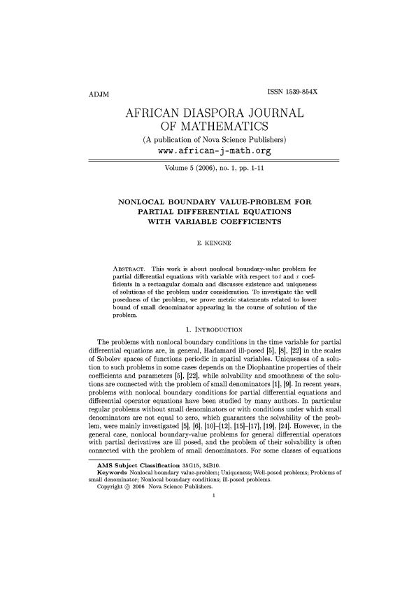 Pdf Nonlocal Boundary Value Problem For Partial Differential Equations With Variable Coefficients