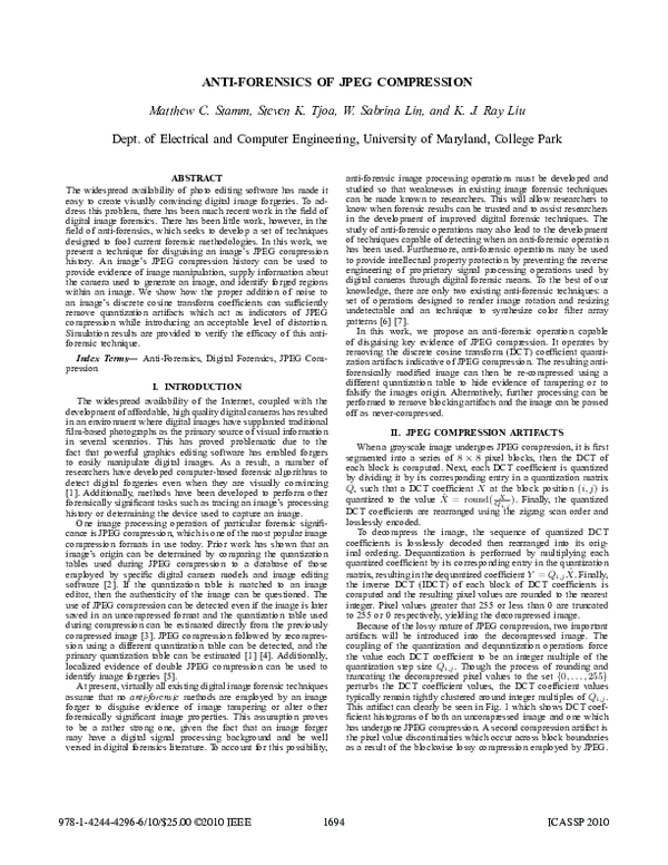 (PDF) ANTI-FORENSICS OF JPEG COMPRESSION