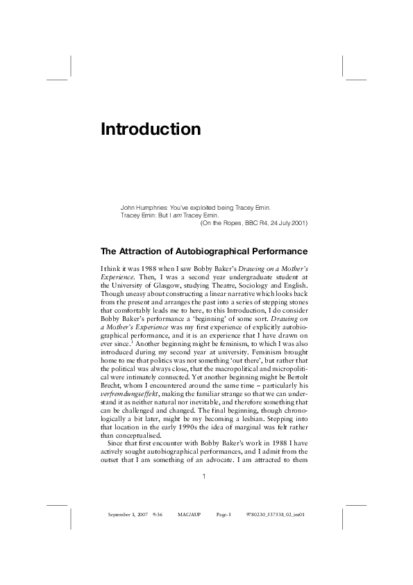 (PDF) Autobiography and Performance Introduction