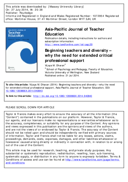 (PDF) Asia-Pacific Journal of Teacher Education Beginning teachers and ...
