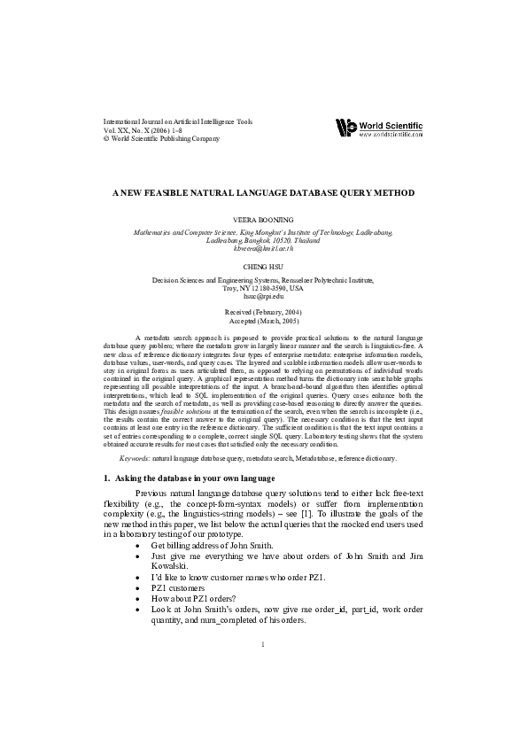 (PDF) A New Feasible Natural Language Database Query Method