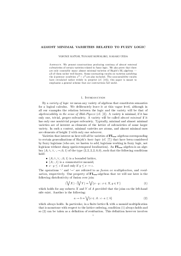 (PDF) Almost minimal varieties related to fuzzy logics