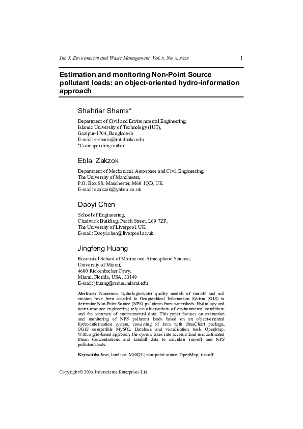 Pdf Estimation And Monitoring Non Point Source Pollutant Loads An Object Oriented Hydro