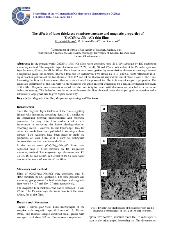 (PDF) The effects of layer thickness on microstructure and magnetic properties of (CoCrPt)97 ...