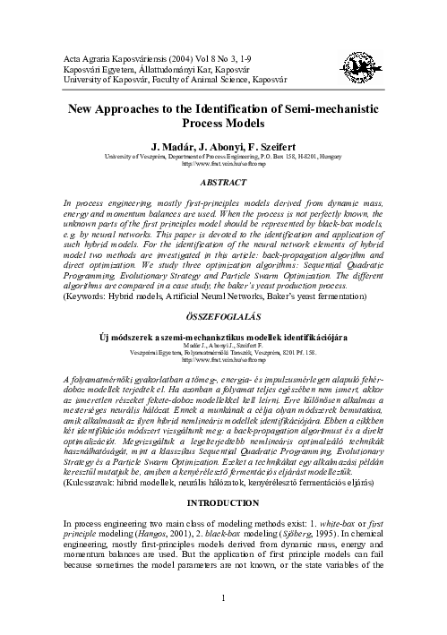 (PDF) New Approaches to the Identification of Semi-mechanistic Process Models