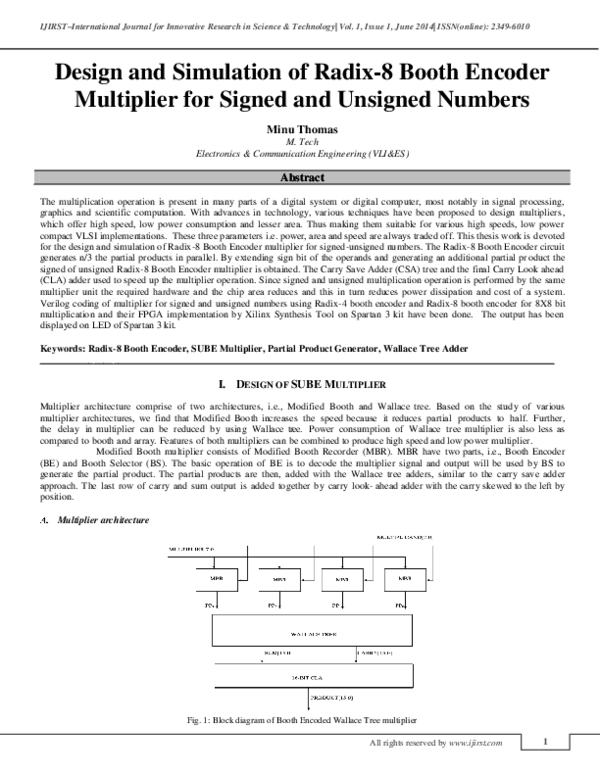 (PDF) DESIGN AND SIMULATION OF RADIX-8 BOOTH ENCODER MULTIPLIER FOR SIGNED AND UNSIGNED NUMBERS