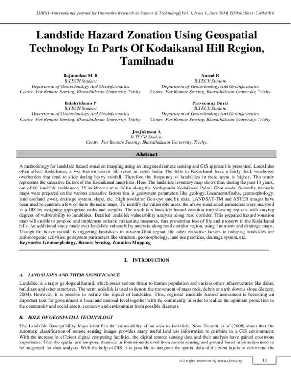 (PDF) Landslide Hazard Zonation Using Geospatial Technology In Parts Of Kodaikanal Hill Region ...