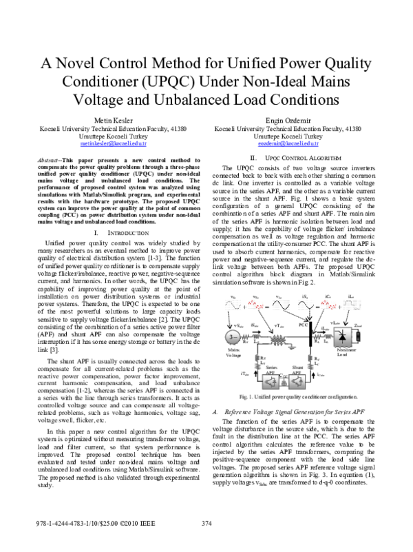 (PDF) A Novel Control Method for Unified Power Quality Conditioner ...