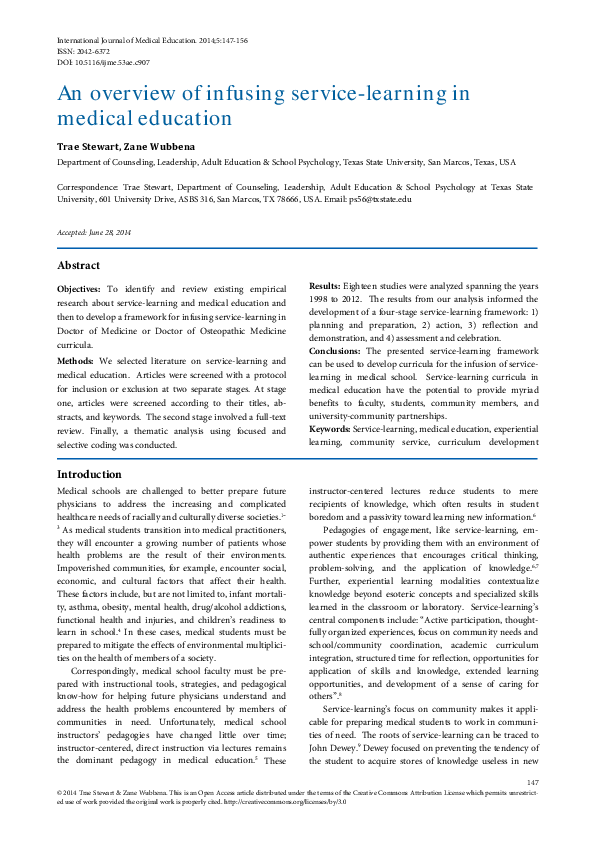 (PDF) An Overview of Infusing Service-Learning in Medical Education