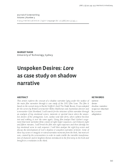 (PDF) Unspoken Desires: 'Lore' as case study on shadow narrative