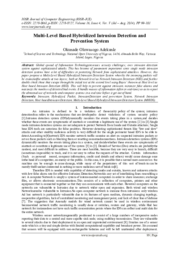 Pdf Multi Level Based Hybridized Intrusion Detection And Prevention System