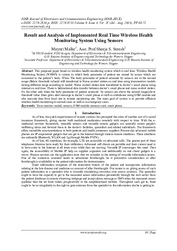 Pdf Result And Analysis Of Implemented Real Time Wireless Health Monitoring System Using Sensors