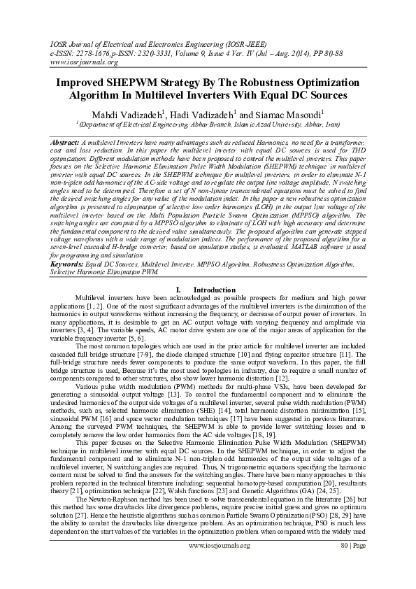 Pdf Improved Shepwm Strategy By The Robustness Optimization Algorithm In Multilevel Inverters