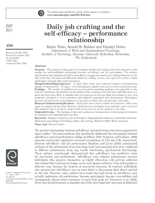 (PDF) Daily job crafting and the self-efficacy - performance ...
