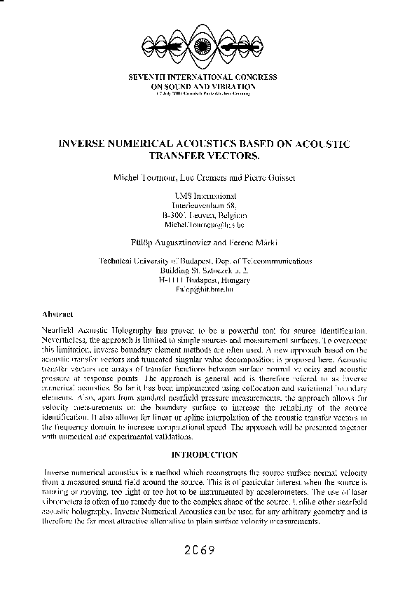 (PDF) INVERSE NUMERICAL ACOUSTICS BASED ON ACOUSTIC TRANSFER VECTORS