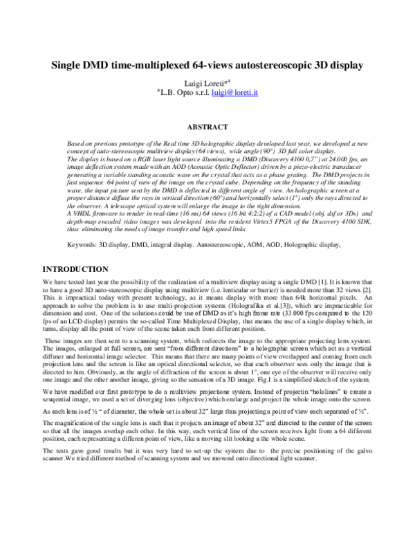 (DOC) Single DMD time-multiplexed 64-views autostereoscopic 3D display