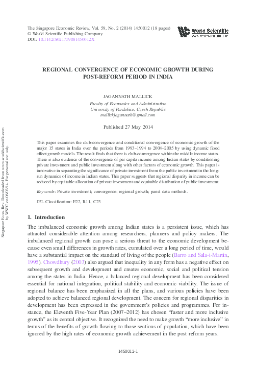 (PDF) REGIONAL CONVERGENCE OF ECONOMIC GROWTH DURING POST-REFORM PERIOD ...