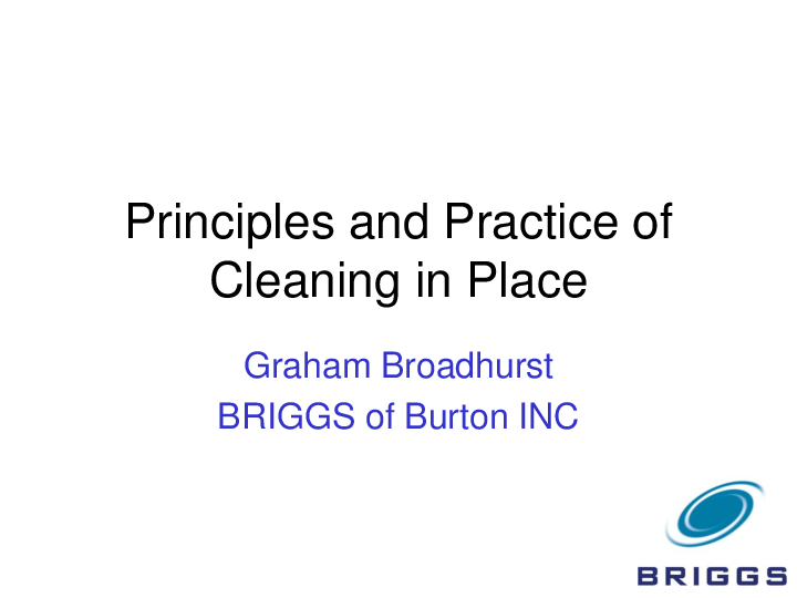 (PPT) Principles and Practice of Cleaning in Place