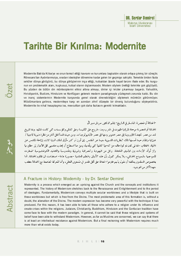 (PDF) A Fracture in History: Modernity - by Dr. Serdar Demirel