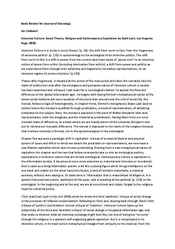 (PDF) Intensive Culture: Social Theory, Religion and Contemporary ...