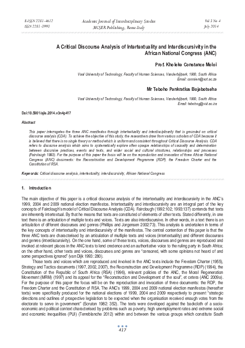 (PDF) A Critical Analysis of Intertextuality and Interdiscursivity in ...