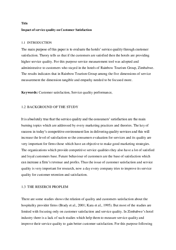 (DOC) Title Impact of service quality on Customer Satisfaction ...
