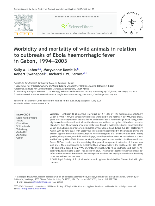 (PDF) Morbidity and mortality of wild animals in relation to outbreaks ...