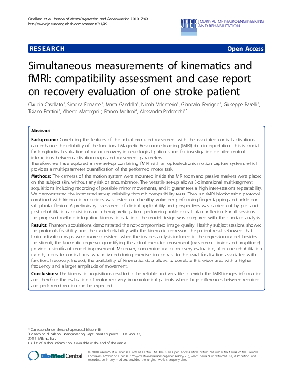 (PDF) Simultaneous measurements of kinematics and fMRI: compatibility ...