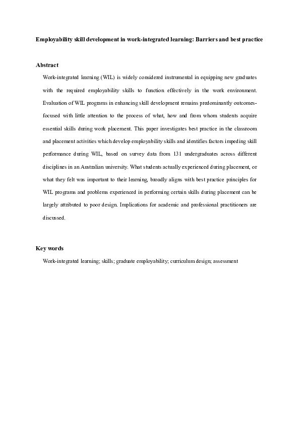 (DOC) Employability skill development in work-integrated learning ...