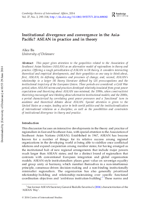 Institutional Divergence and Convergence in the Asia-Pacific? ASEAN in ...