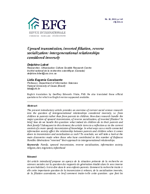 (PDF) Upward transmission, inverted filiation, reverse socialization ...