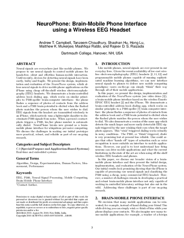(PDF) NeuroPhone: Brain-Mobile Phone Interface Using a Wireless EEG Headset