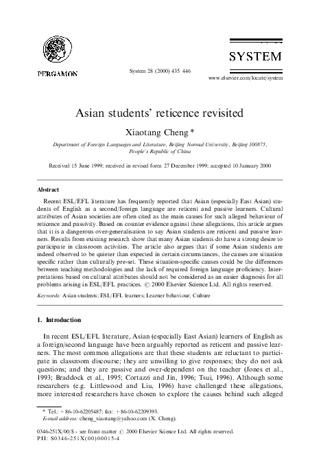 (PDF) Asian students' reticence revisited