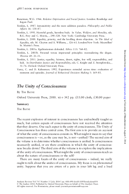 (PDF) The Unity of Consciousness (Summary)