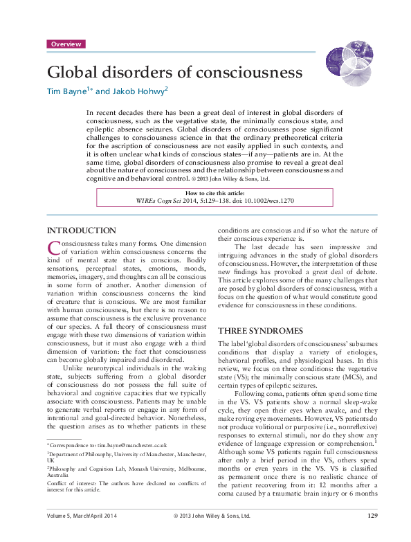 (PDF) Global Disorders of Consciousness