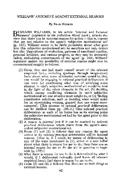 (PDF) Williams' Argument Against External Reasons