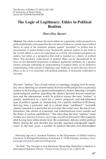 (PDF) The Logic of Legitimacy: Ethics in Political Realism