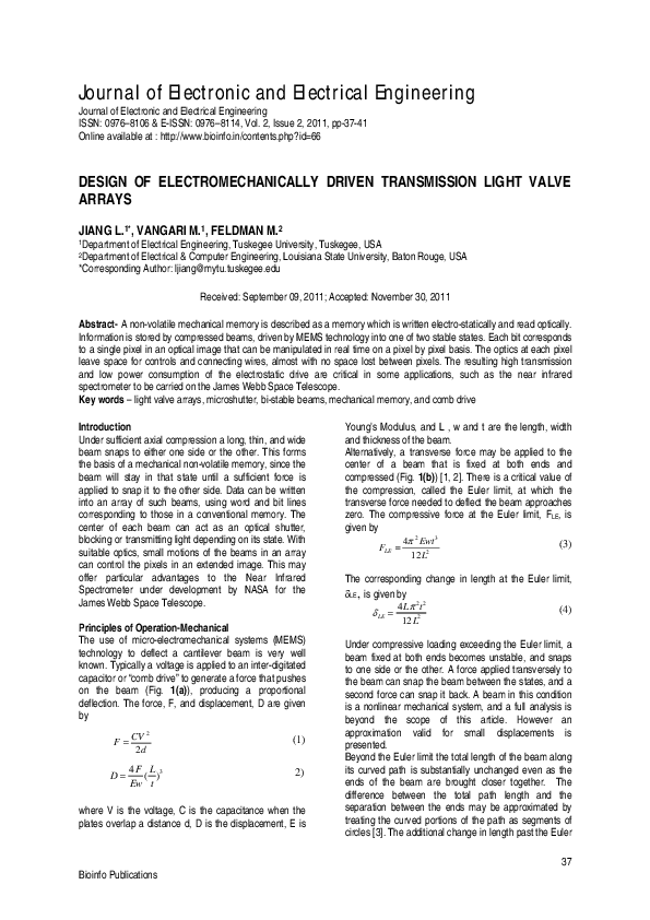 (PDF) 37 Bioinfo Publications DESIGN OF ELECTROMECHANICALLY DRIVEN TRANSMISSION LIGHT VALVE ARRAYS