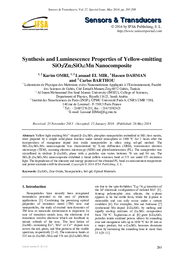 (PDF) Synthesis and Luminescence Properties of Yellow-emitting SiO2/Zn2SiO4:Mn Nanocomposite