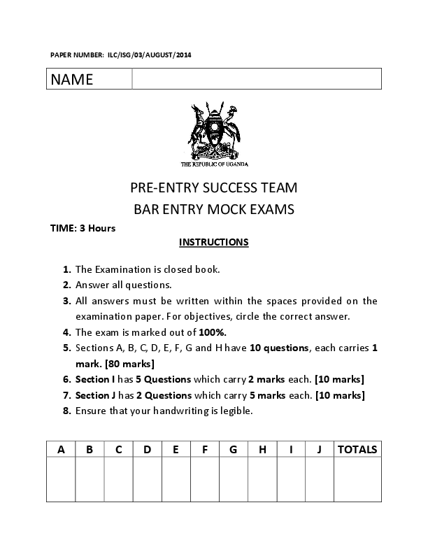 (PDF) Ugandan Bar Pre-Entry Mock Paper 3, 2014