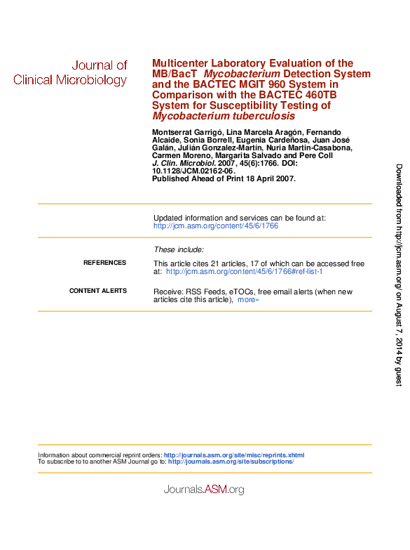 (PDF) Multicenter Laboratory Evaluation of the MB/BacT Mycobacterium ...
